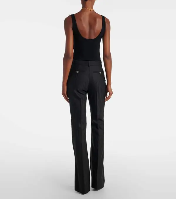 Versace Embellished Pinstripe Wool Flared Pants