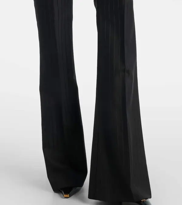 Versace Embellished Pinstripe Wool Flared Pants