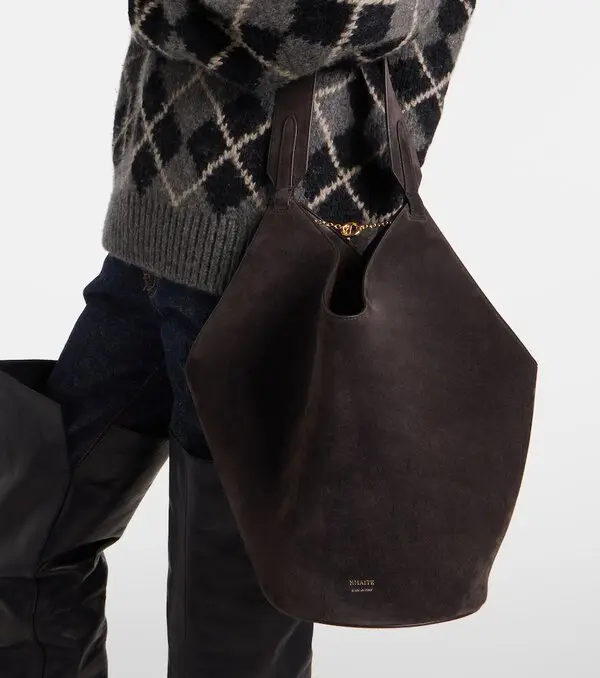 Khaite Lotus Small Suede Tote Bag - Brown