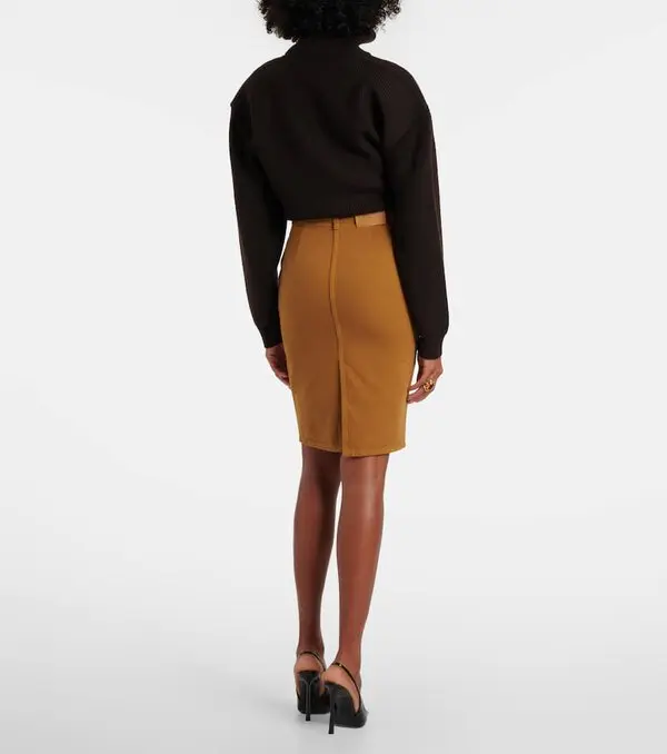 Saint Laurent Cotton Pencil Skirt - Brown