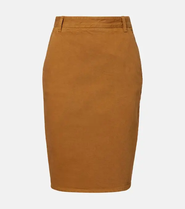 Saint Laurent Cotton Pencil Skirt - Brown