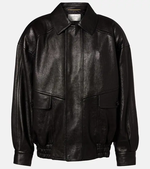 Saint Laurent Oversized Leather Jacket - Black | Editorialist