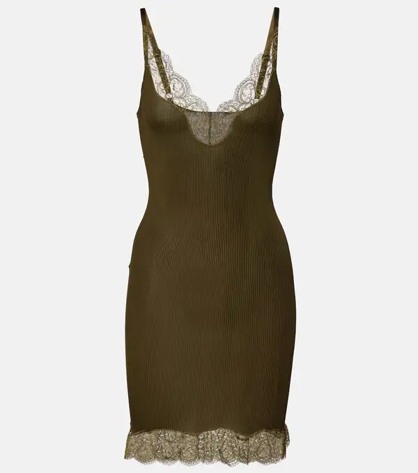 Saint Laurent Lace-trimmed Silk Jersey Slip Dress - Green