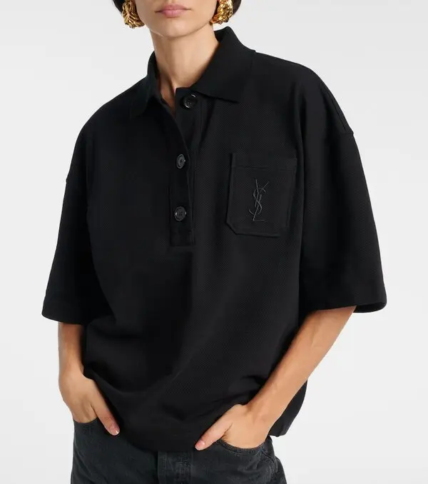 Saint Laurent Embroidered Oversized Cotton Polo Shirt