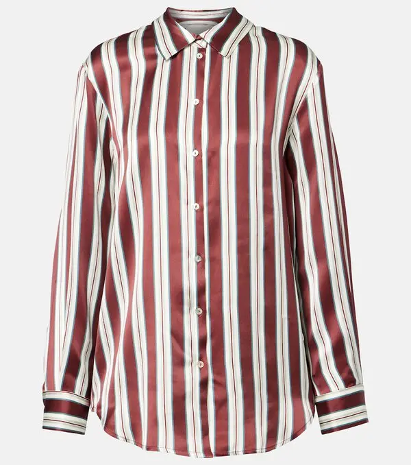 Asceno Striped Silk Satin Pajama Shirt - Multicoloured