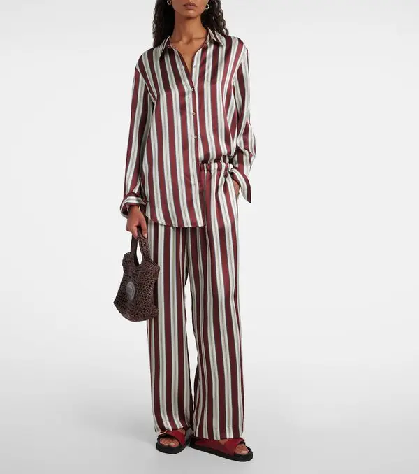 Asceno Striped Silk Satin Pajama Shirt - Multicoloured
