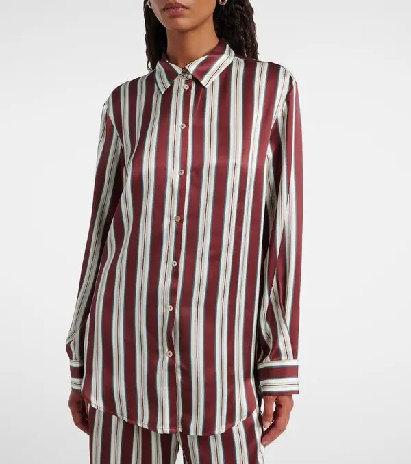 Asceno Striped Silk Satin Pajama Shirt - Multicoloured