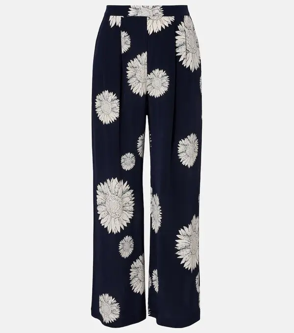 Asceno Isola Silk Crêpe Straight Pants - Blue