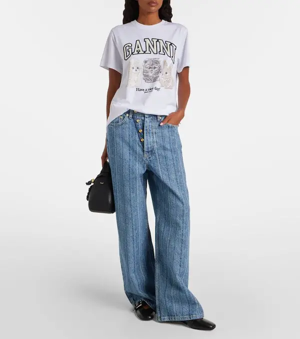 GANNI Striped Wide-leg Jeans