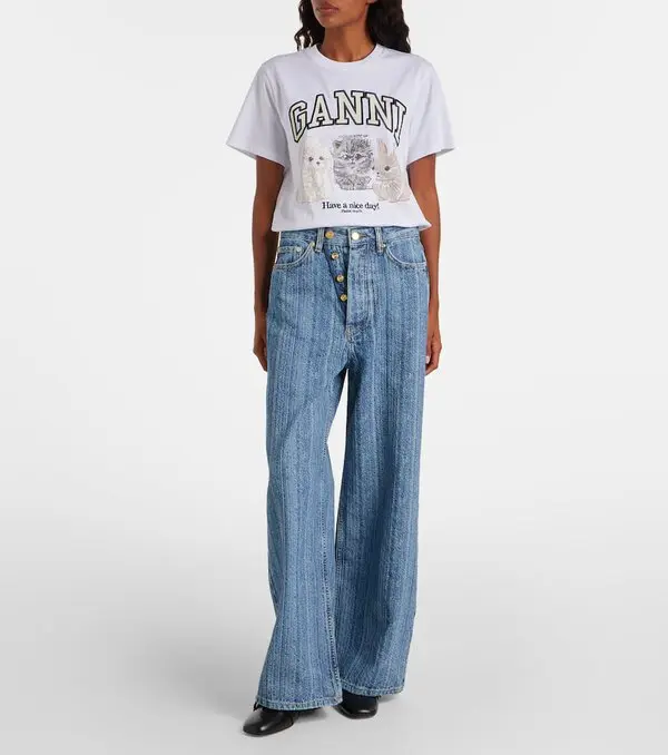 GANNI Striped Wide-leg Jeans