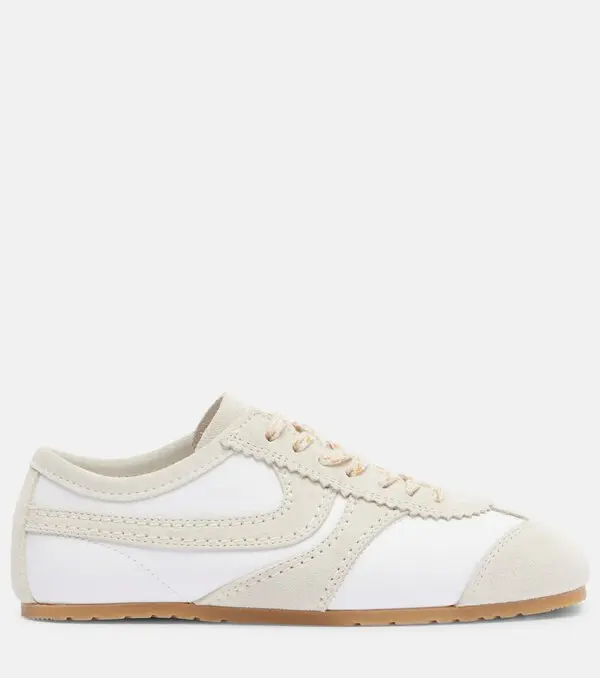 Dries Van Noten Suede-trimmed Leather Lace-up Sneakers - White