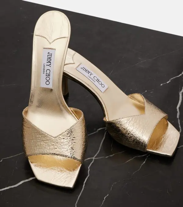 JIMMY CHOO Skye 70 Metallic Mules - Gold