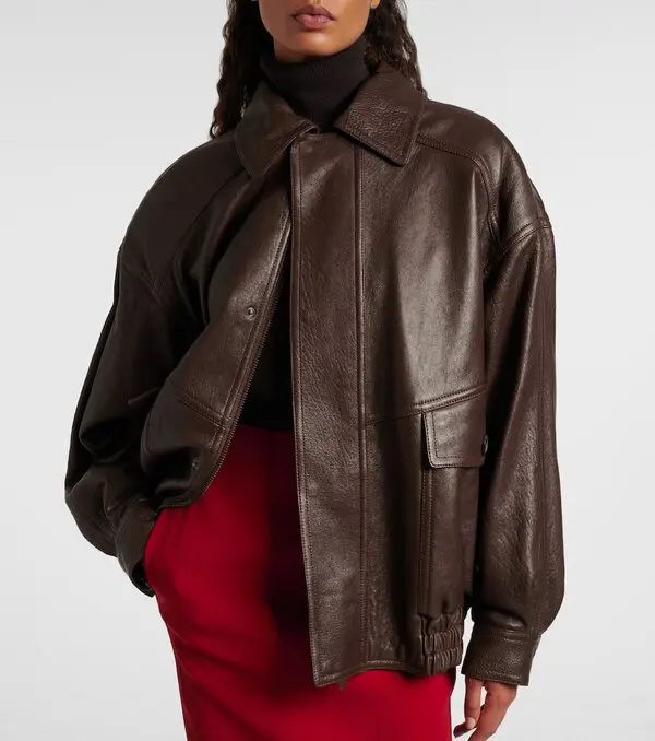 Saint Laurent Leather Bomber Jacket - Brown