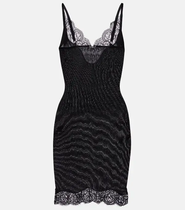 Saint Laurent Lace-trimmed Silk Jersey Slip Dress - Black
