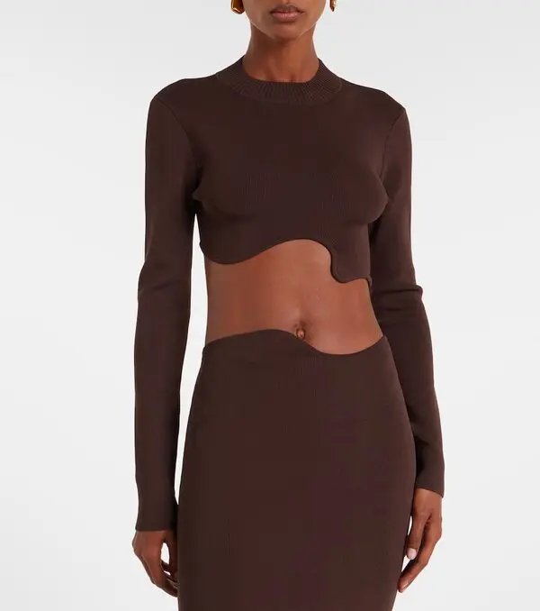 Christopher Esber Asymmetric Knitted Crop Top Espresso
