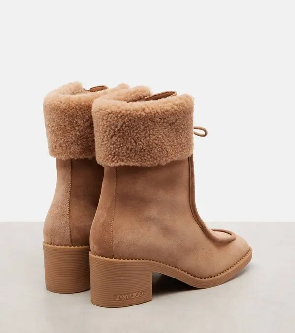 JIMMY CHOO Hali Shearling-trimmed Suede Ankle Boots - Beige