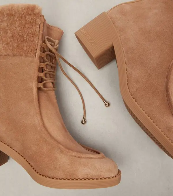 JIMMY CHOO Hali Shearling-trimmed Suede Ankle Boots - Beige