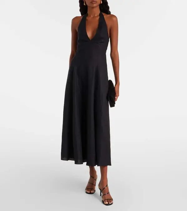 Faithfull The Brand Linen Midi Dress - Black