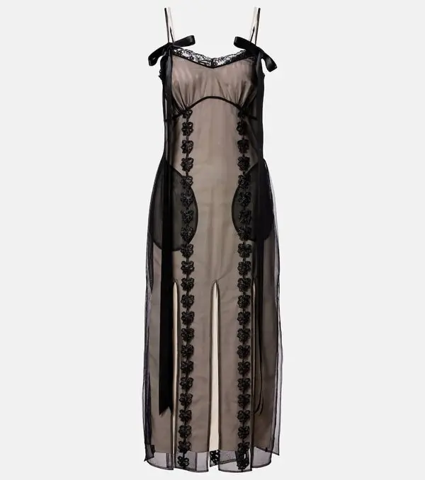 Simone Rocha Lace-trimmed Sheer Midi Dress - Black