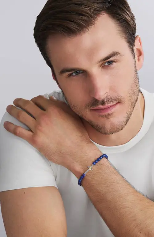 Lagos Anthem Cross Lapis Beaded Stretch Bracelet - Silver