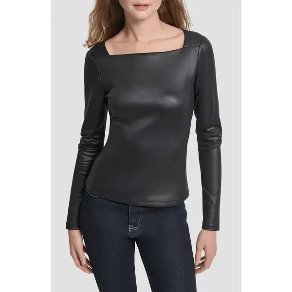 Dkny Faux Leather Knit Top