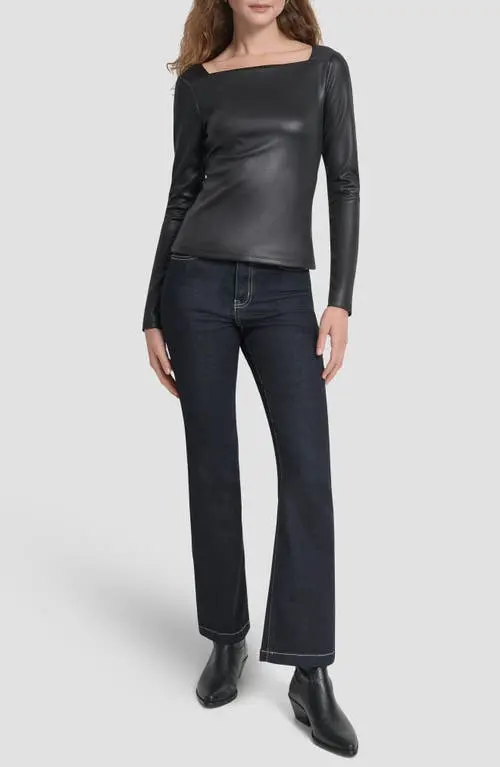 Dkny Faux Leather Knit Top