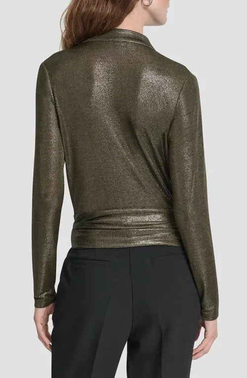 Dkny Foil Drape Top - Dark Olive