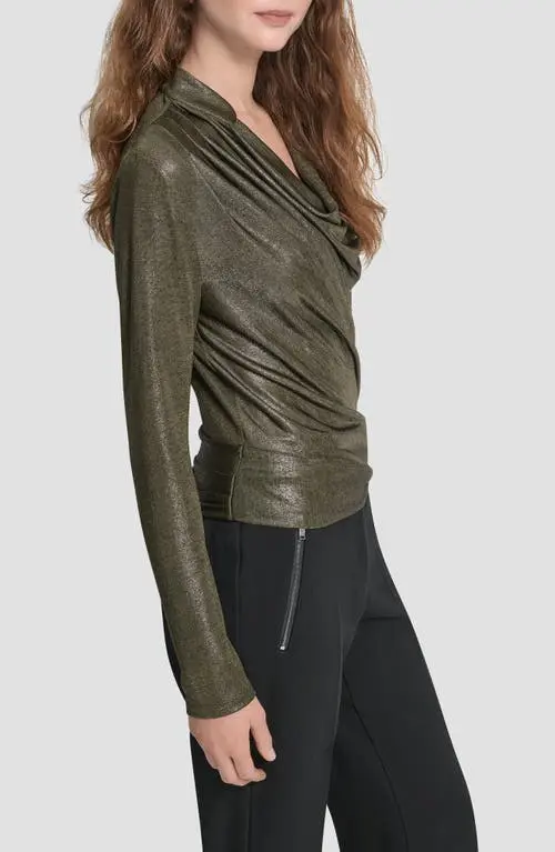 Dkny Foil Drape Top - Dark Olive