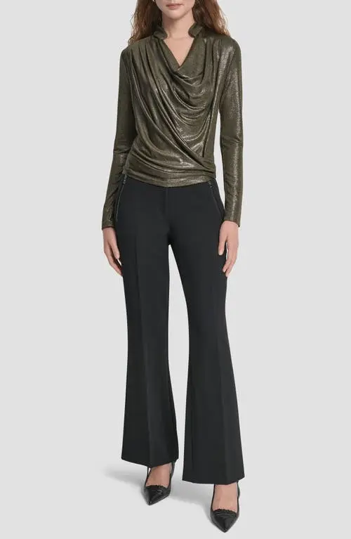 Dkny Foil Drape Top - Dark Olive