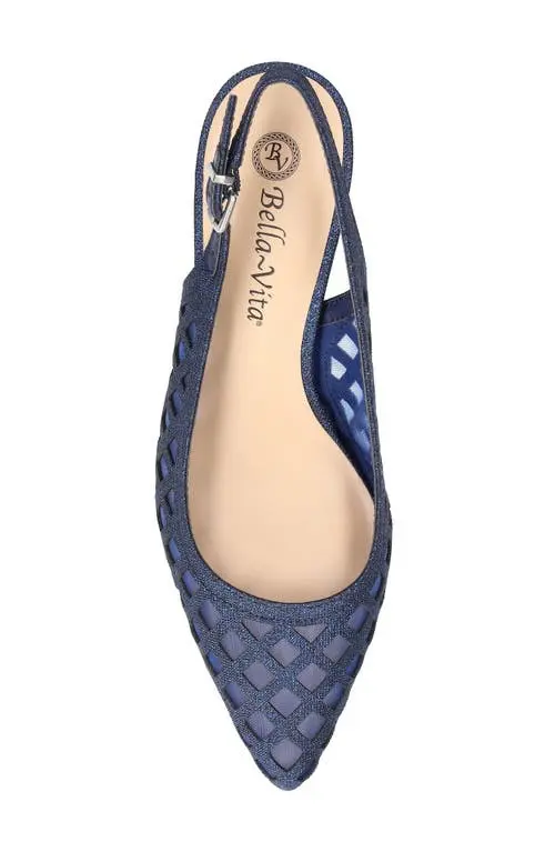 BELLA VITA Noel Pointed Toe Slingback Pumps - Navy Glitter