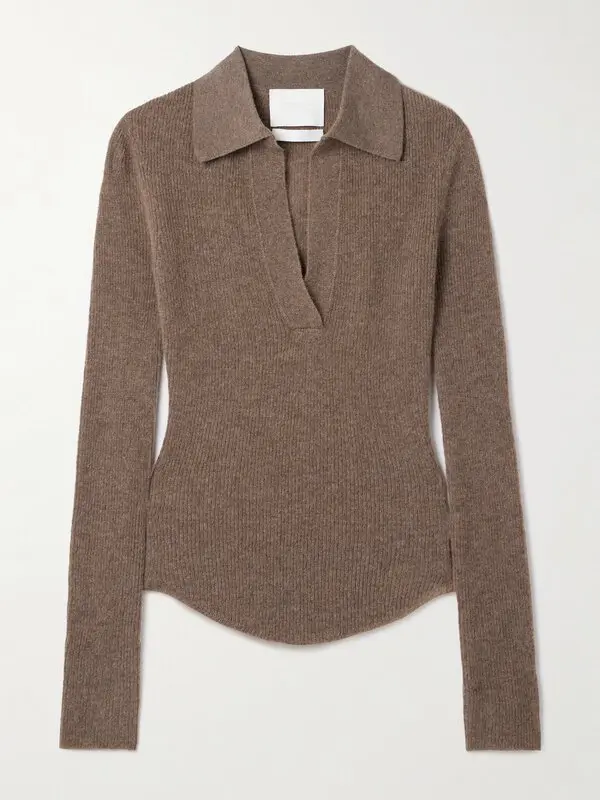 Citizens Of Humanity Simone Ribbed Wool And Cashmere-blend Polo Sweater - Brown