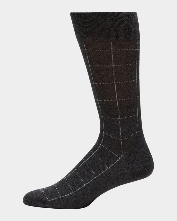 Marcoliani Windowpane Mid-calf Socks - Asphalt