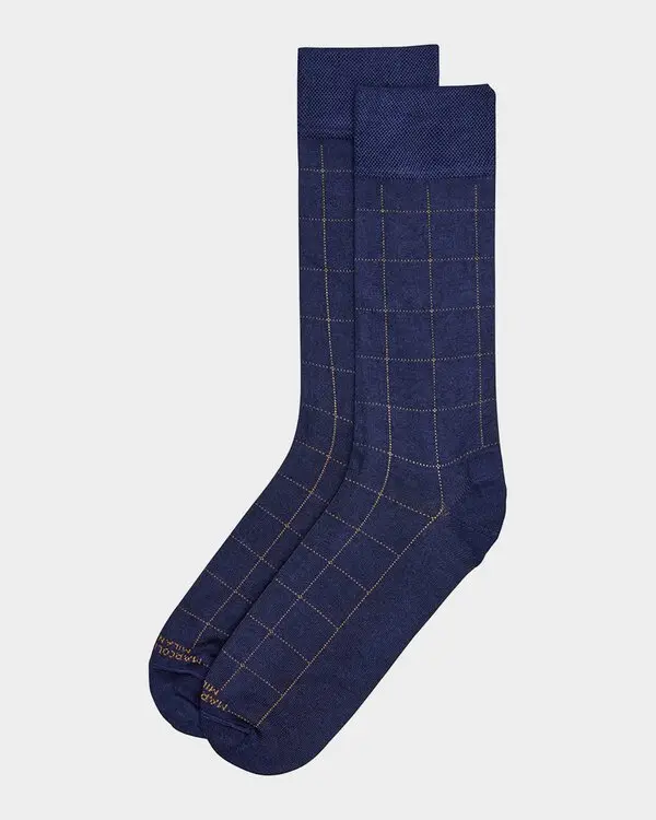 Marcoliani Windowpane Mid-calf Socks - Lapis Blue