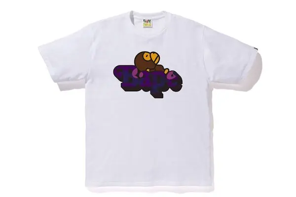 A BATHING APE Camo Milo On Tee Shirt - White/purple