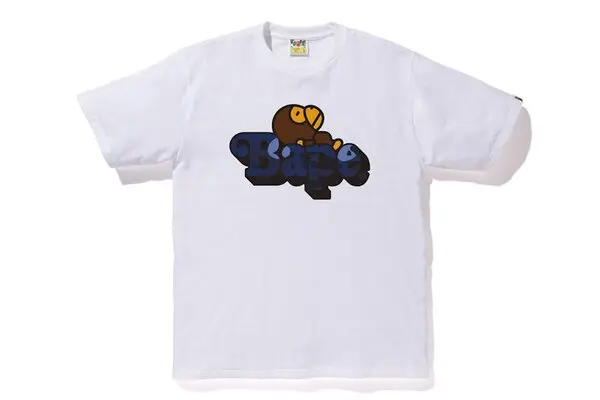 A BATHING APE Camo Milo On Tee Shirt - White/blue
