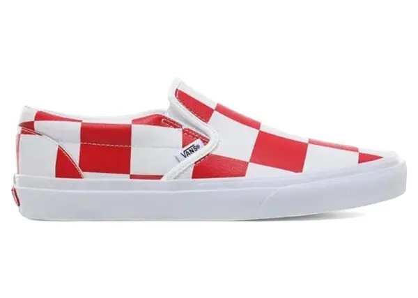 VANS Classic Leather Slip-on Sneakers - True White/racing Red