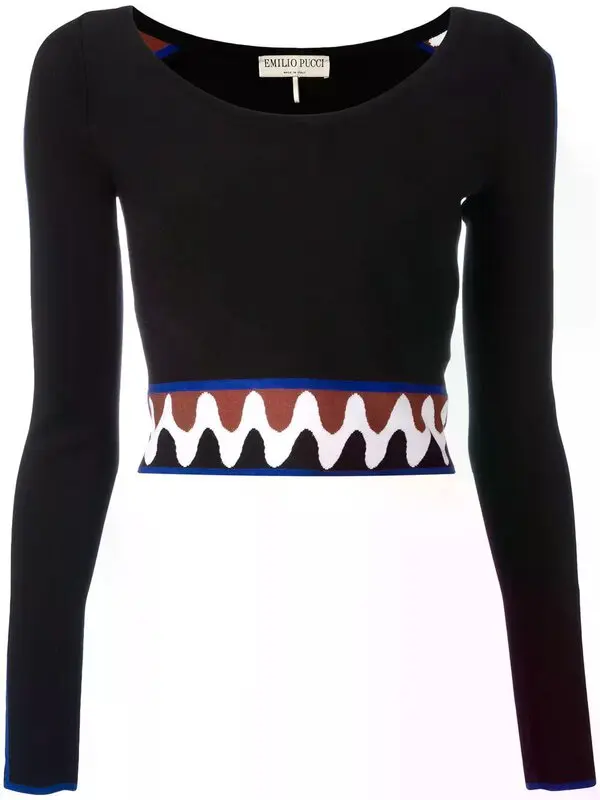 Emilio Pucci Wave Pullover Crop Top - Black