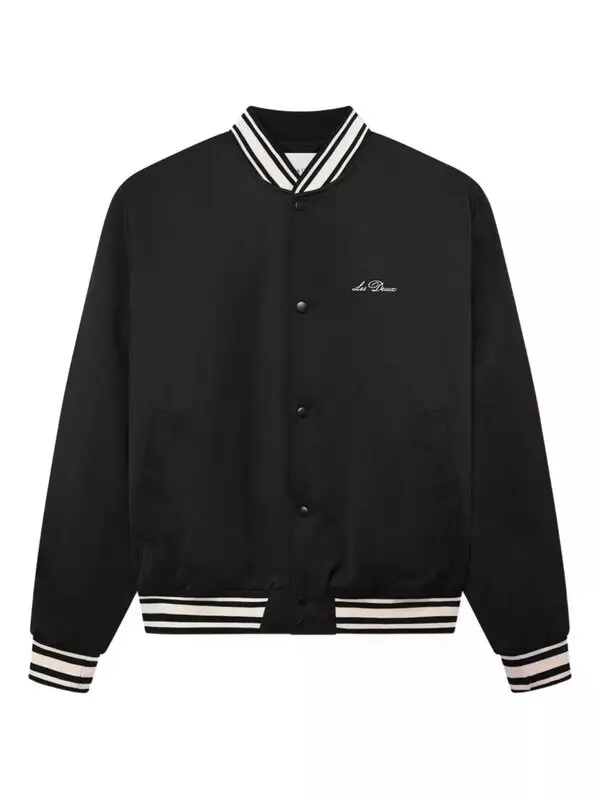 LES DEUX Embroidered Satin Bomber Jacket - Black