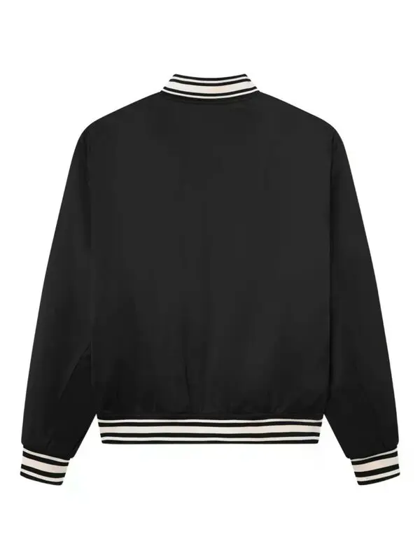 LES DEUX Embroidered Satin Bomber Jacket - Black