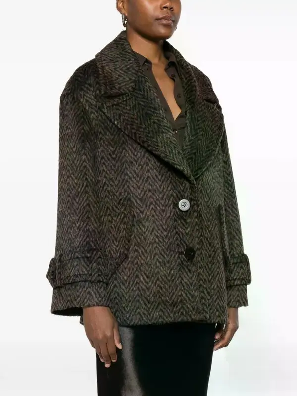 DONDUP Herringbone Pattern Button Coat