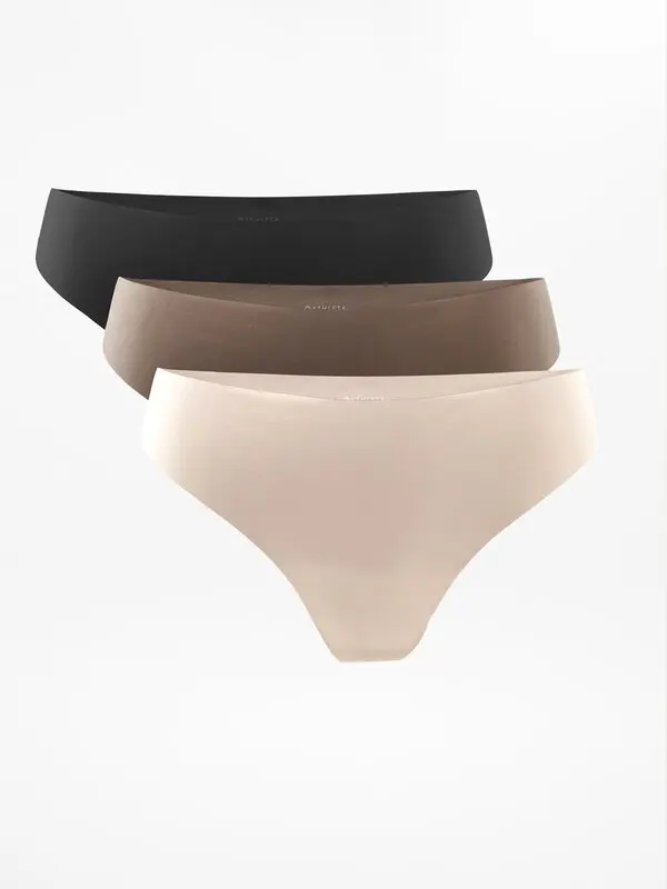 Athleta Sleek Form No Show Thong Underwear 3-pack - Black/sand Beige/mortar