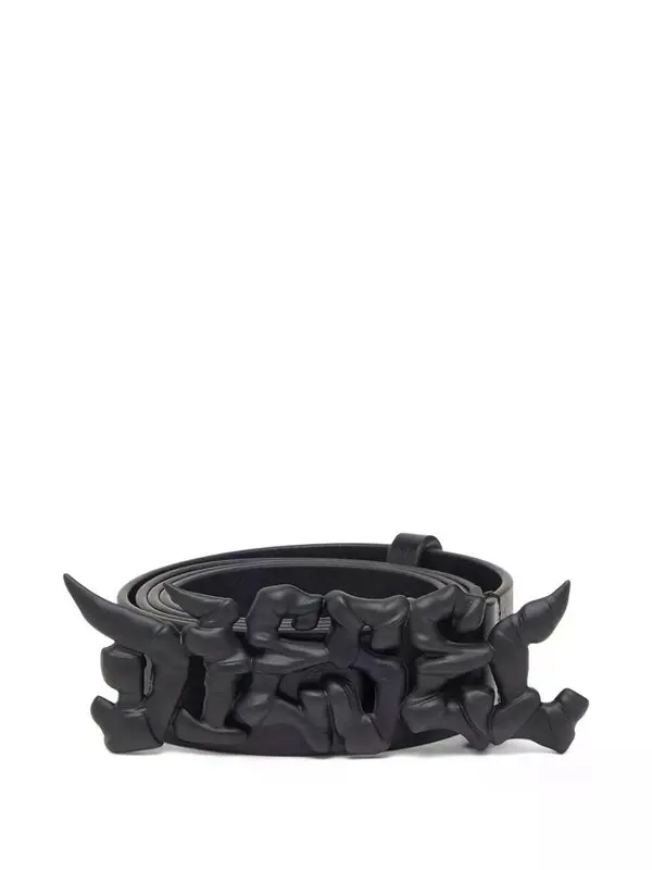 DIESEL Leather Belt With Graffiti Buckle - Black