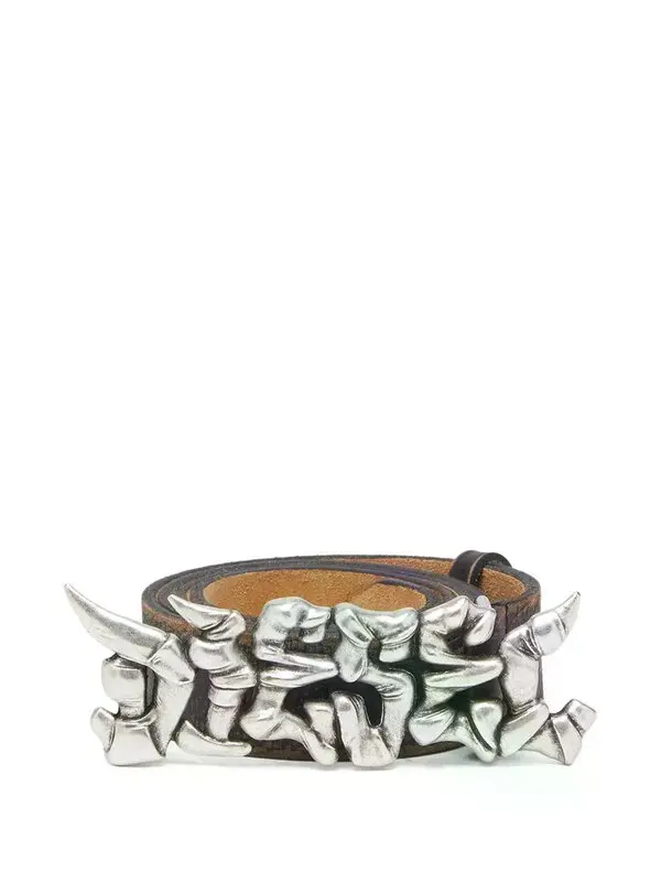 DIESEL Leather Belt With Graffiti Buckle - Black