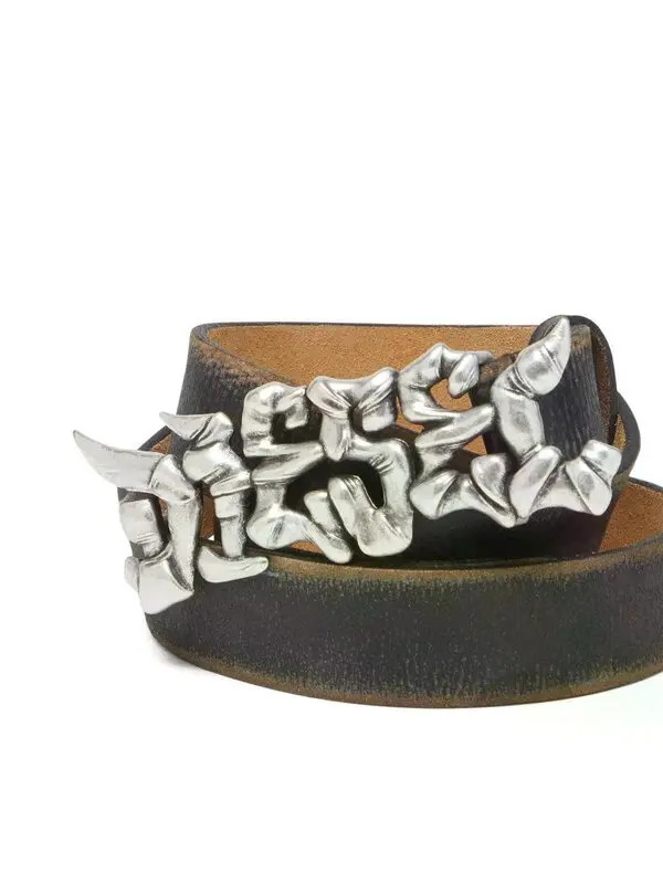 DIESEL Leather Belt With Graffiti Buckle