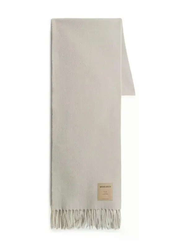 Woolrich Fringed Wool Logo-patch Scarf - Neutrals