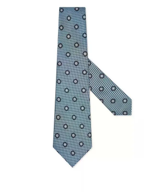 Zegna Floral-motif Silk Neck Tie - Blue