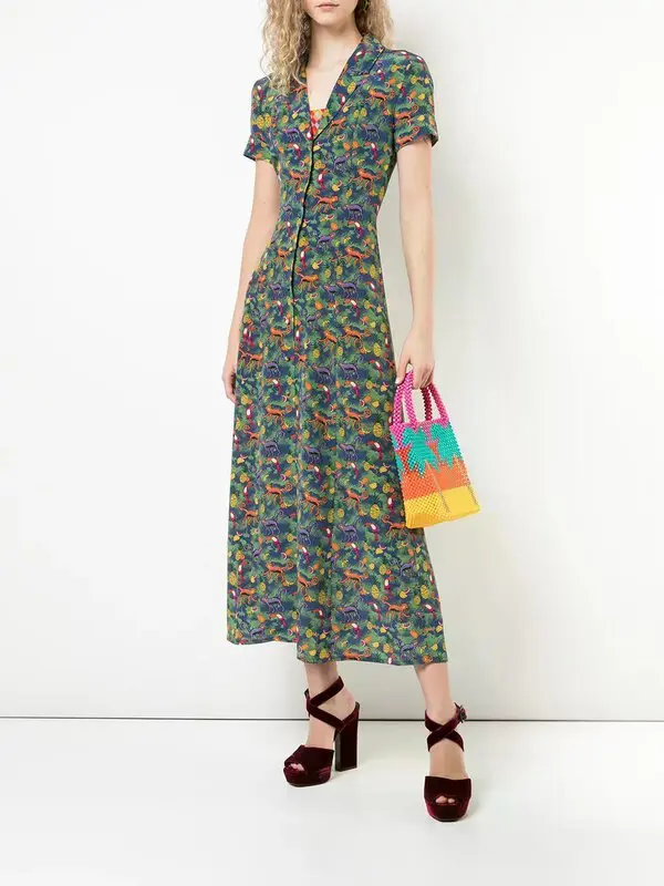 Lhd Monkey Print Silk Shirt Dress