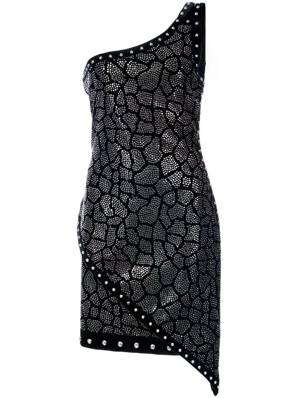Balmain Studded One-shoulder Mini Dress