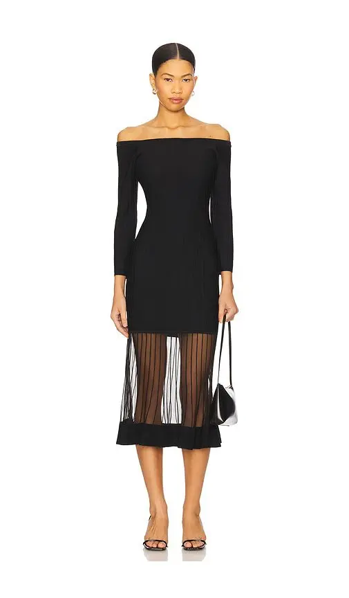 MILLY Ots Sheer Knit Midi Dress - Black
