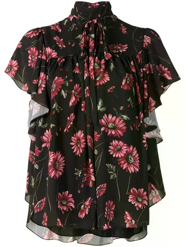 Adam Lippes Floral-print Flounce Sleeve Blouse